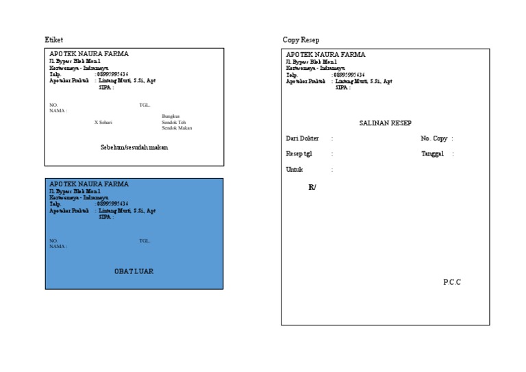 Etiket Copy Resep Naura Farma | PDF