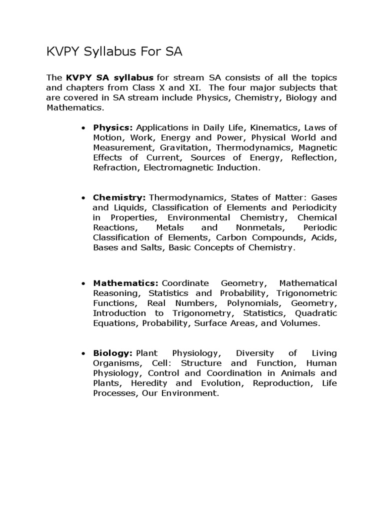 KVPY Syllabus | PDF | Chemistry | Biology