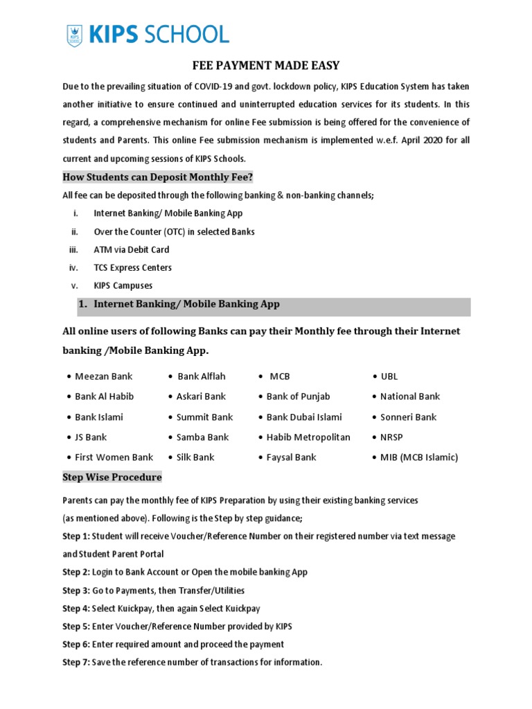 Guidelines For Fee Submission-KS | PDF | Financial Transaction ...
