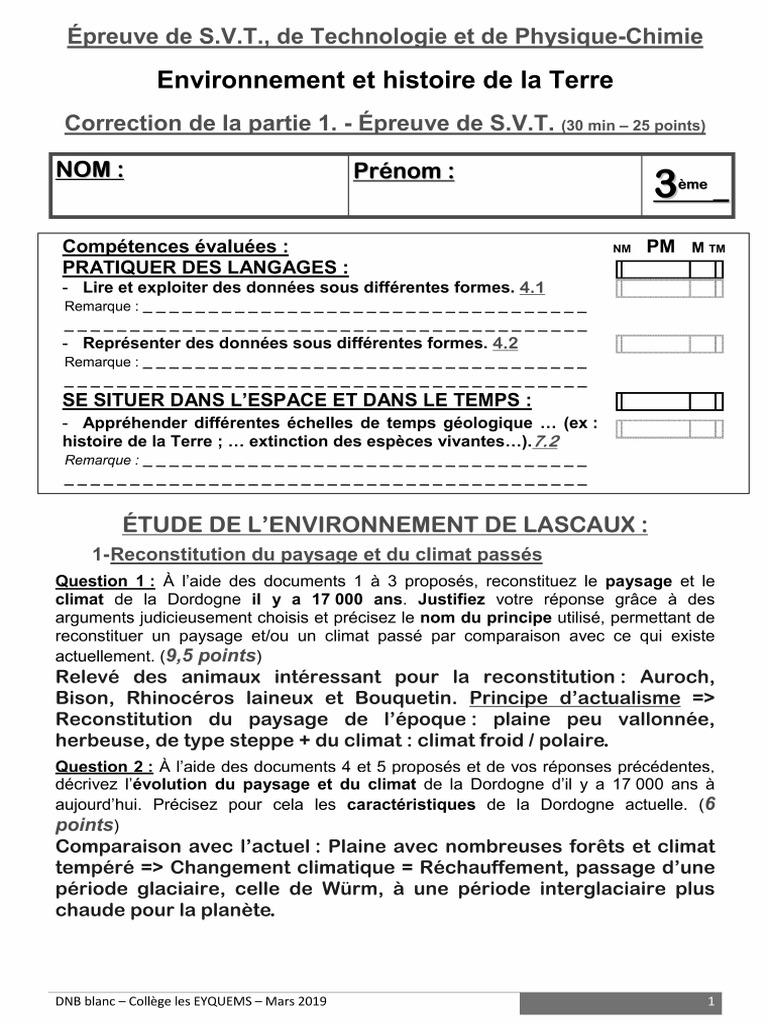 Annale DNB SVT 1 Corrigé | PDF