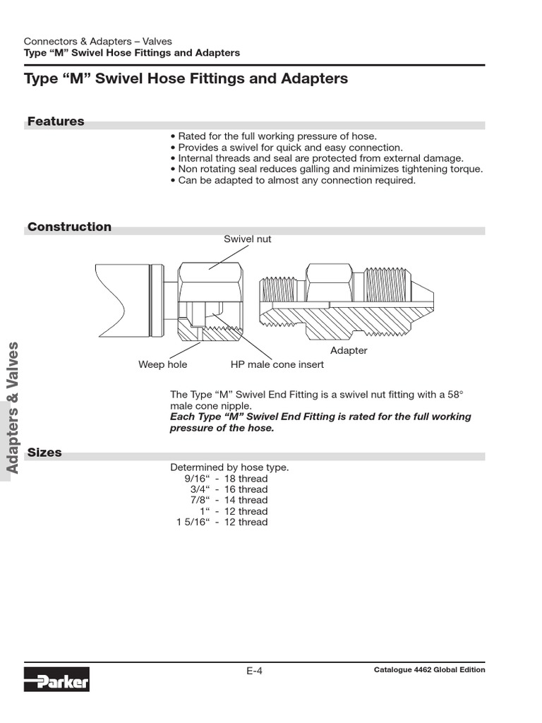 Type "M" Swivel Hose Fittings and Adapters: Features | PDF | Nut ...