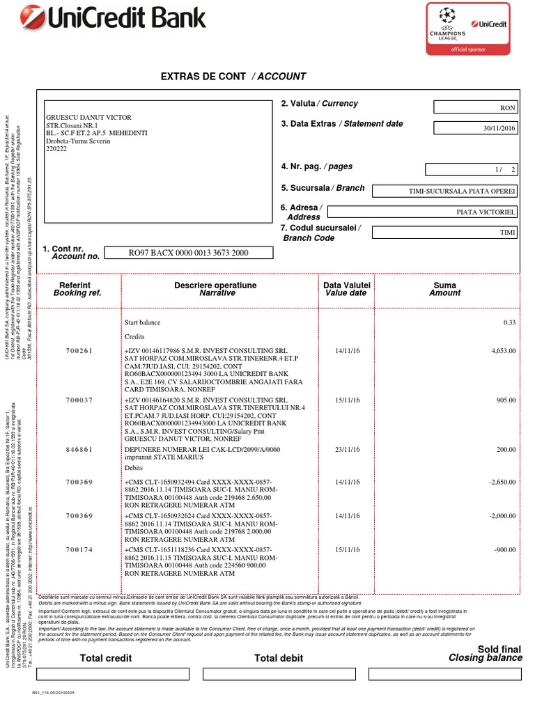 Extras de Cont / Account: 2. Valuta / Currency 3. Data Extras ...
