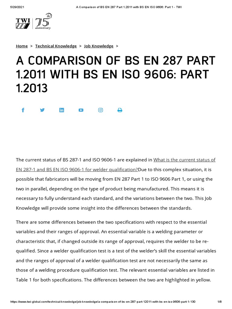 A Comparison of BS EN 287 Part 1.2011 With BS EN ISO 9606 - Part 1 ...