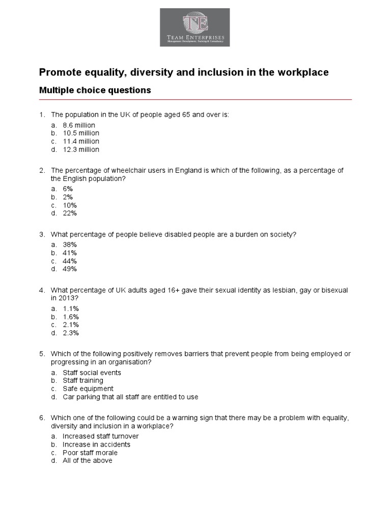 Promote Equality, Diversity and Inclusion in The Workplace: Multiple ...