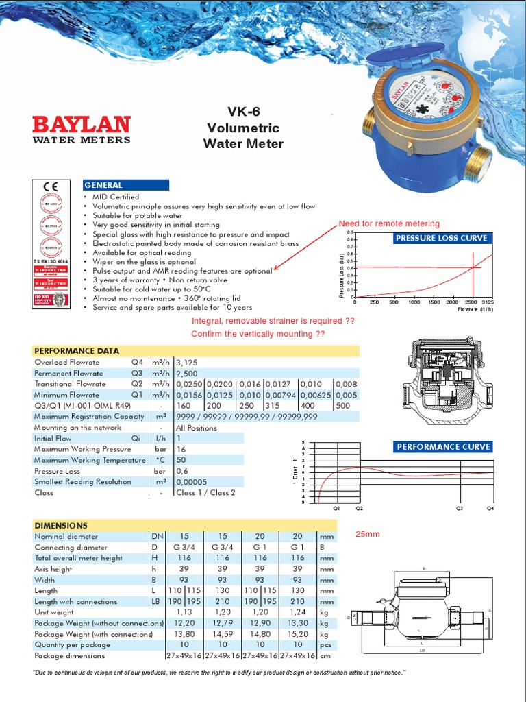 Baylan: VK-6 Volumetric Water Meter | PDF | Metrology | Mechanical ...