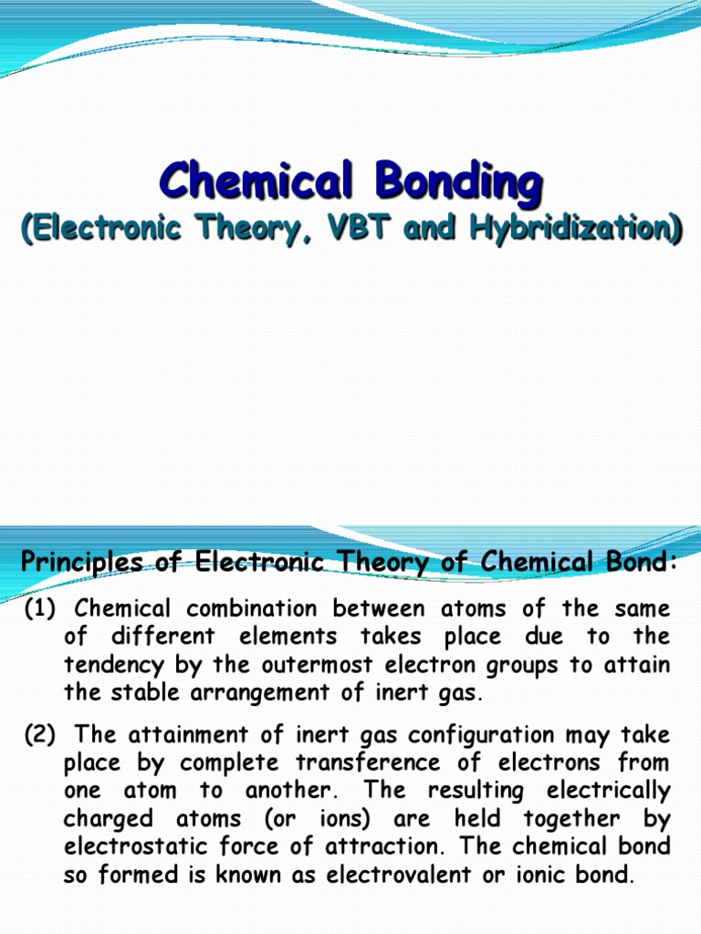 Chemical Bonding (Electronic Theory, VBT and Hybridization) | PDF ...