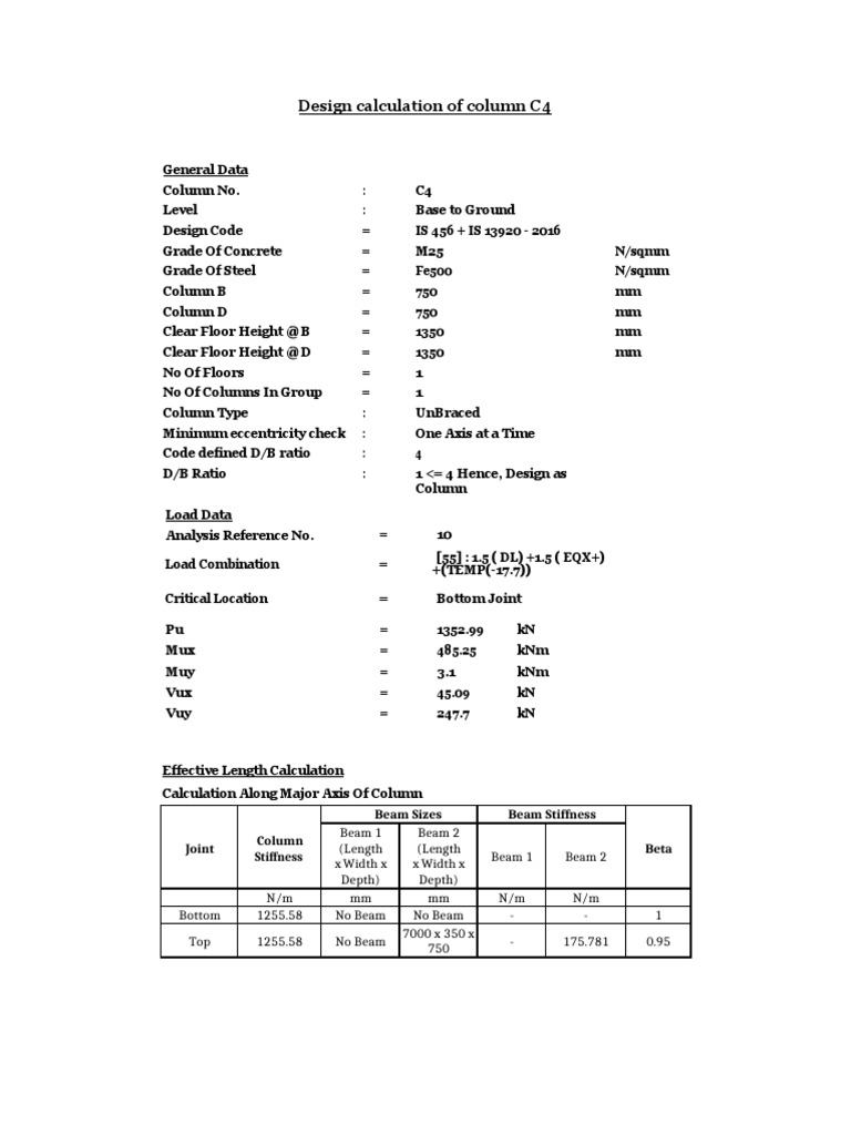 Calculation of Column C4 | PDF | Beam (Structure) | Deep Foundation
