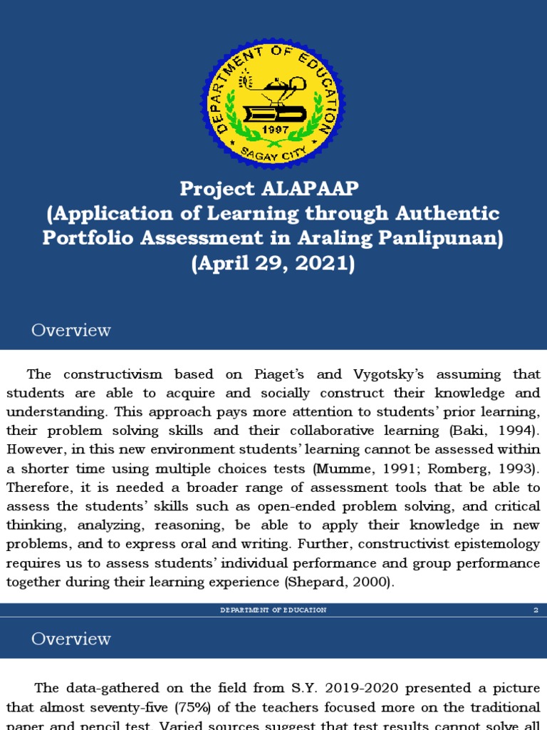 Project ALAPAAP (Application of Learning Through Authentic Portfolio ...