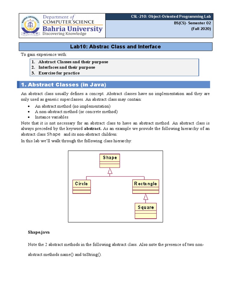 Lab 10 - Abstract Class & Interface | Download Free PDF | Method (Computer Programming) | Class ...