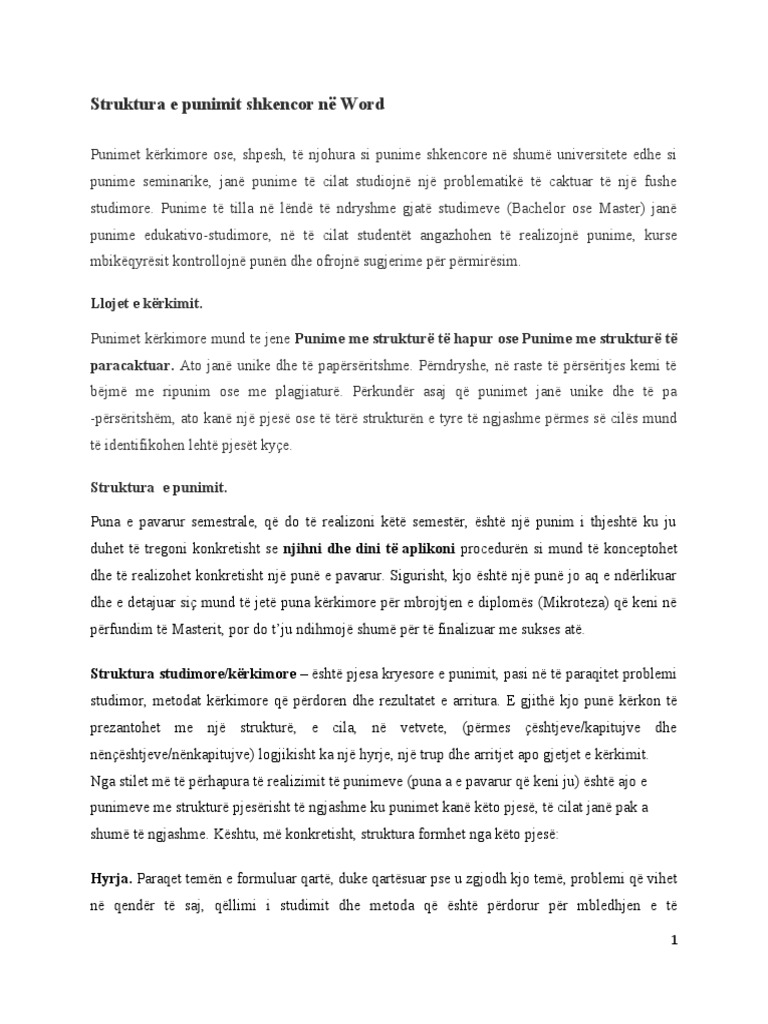 Strukt. e Punimit Shkencor Në Word | PDF