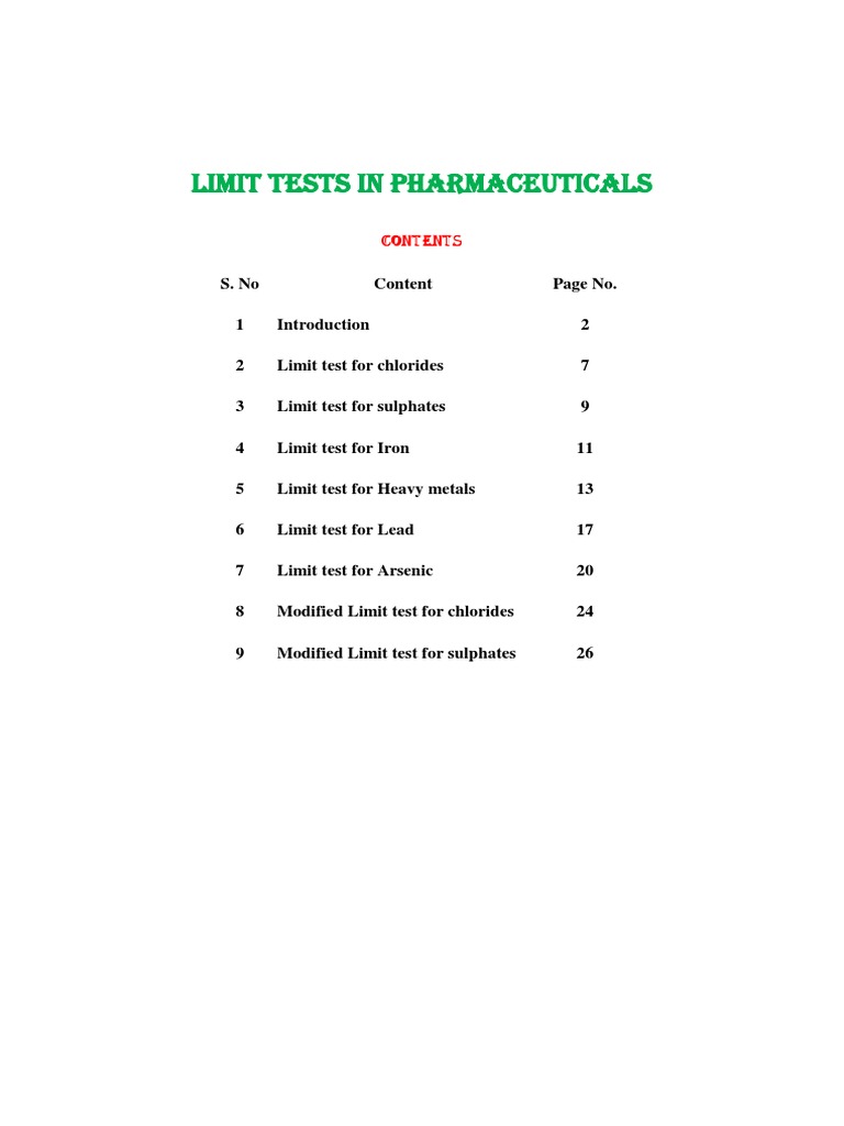 1 Limit Tests in Pharmaceuticals | PDF | Solubility | Nitric Acid