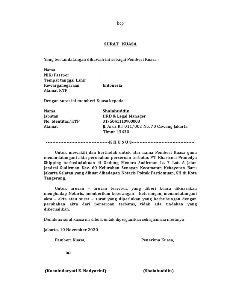 SURAT KUASA Menghadap Notaris | PDF