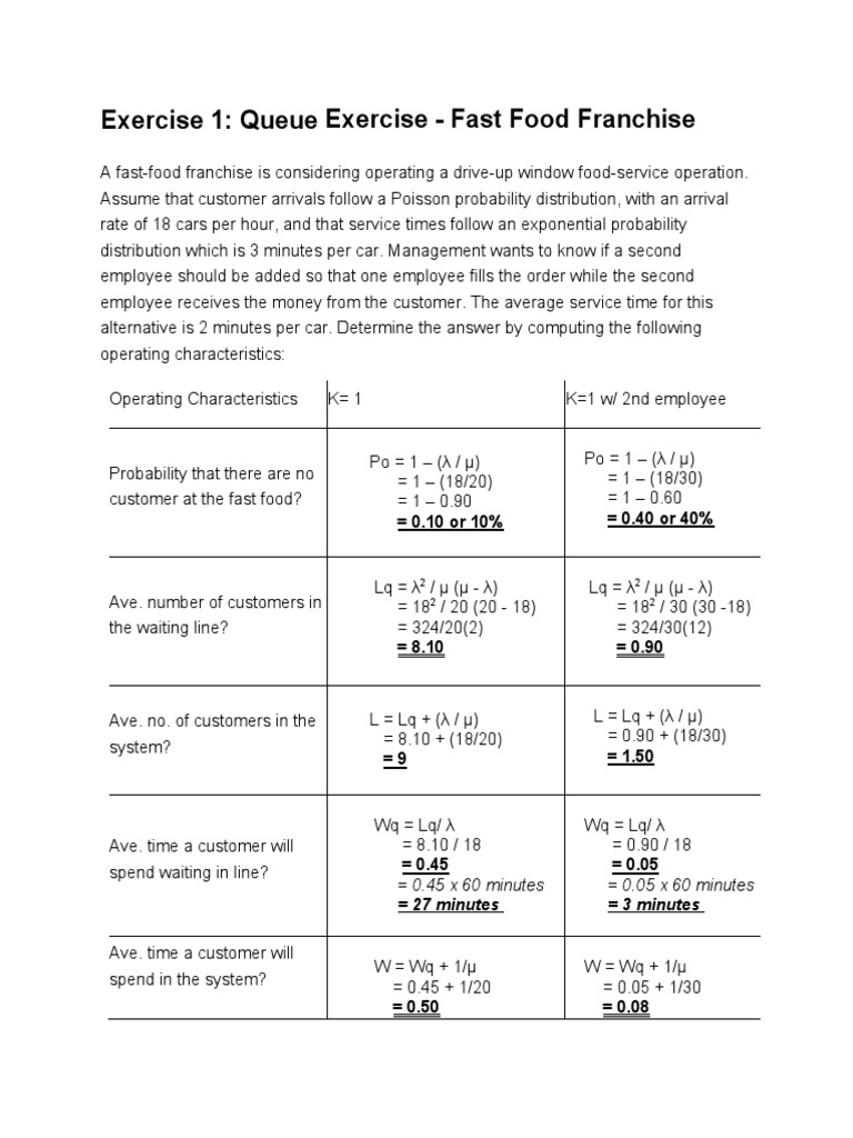 Fast Food Franchise (QUEUING) | PDF | Applied Mathematics | Teaching ...