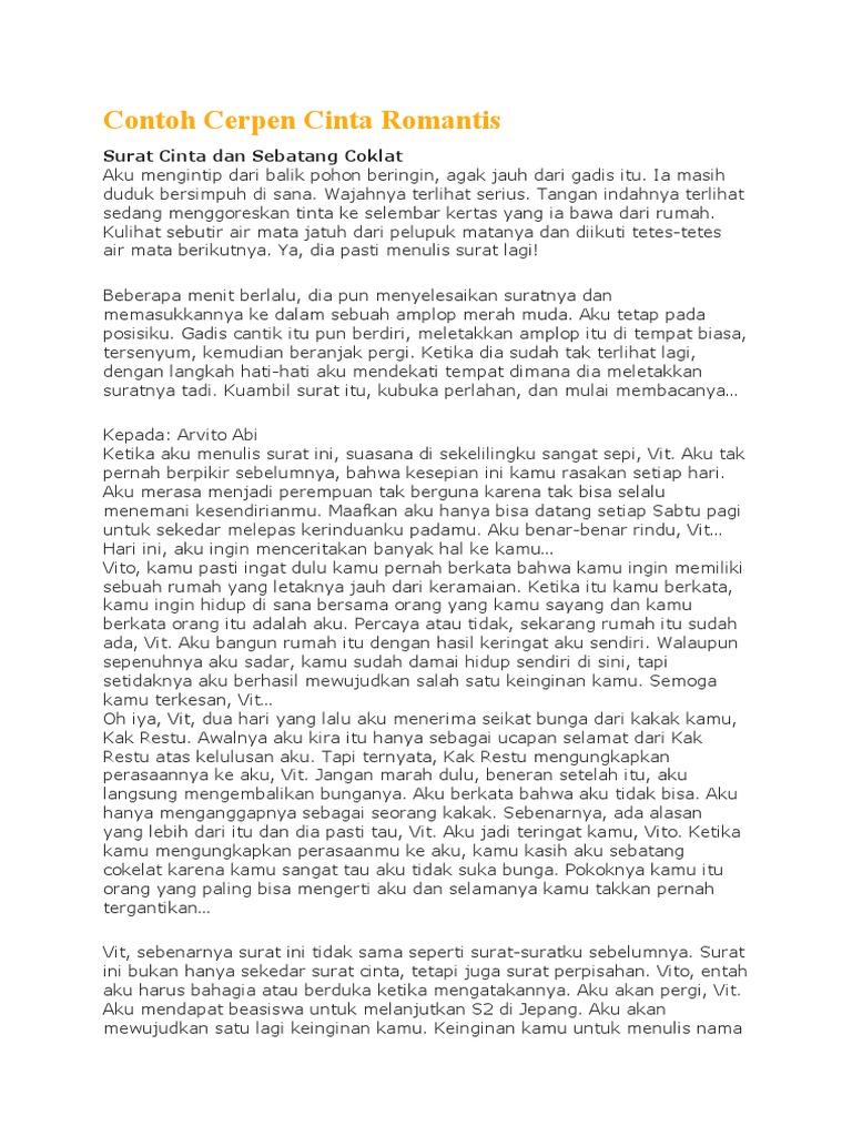 Contoh Cerpen Cinta Romantis | PDF