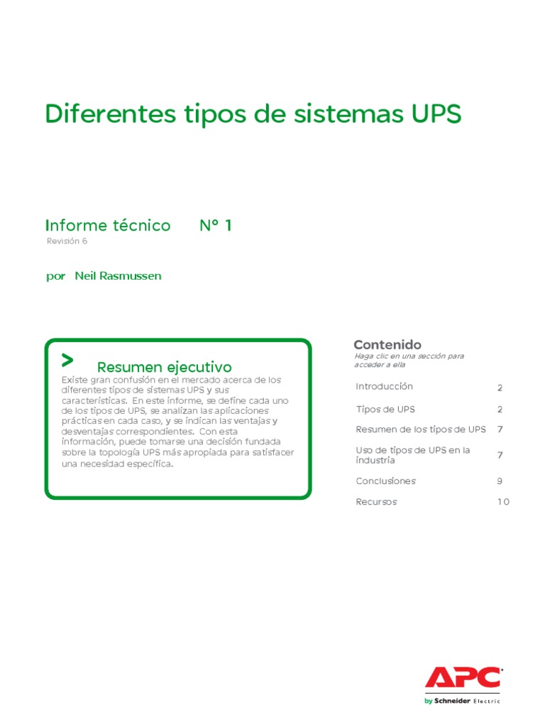 Informe sobre UPS APC y tipos de UPS