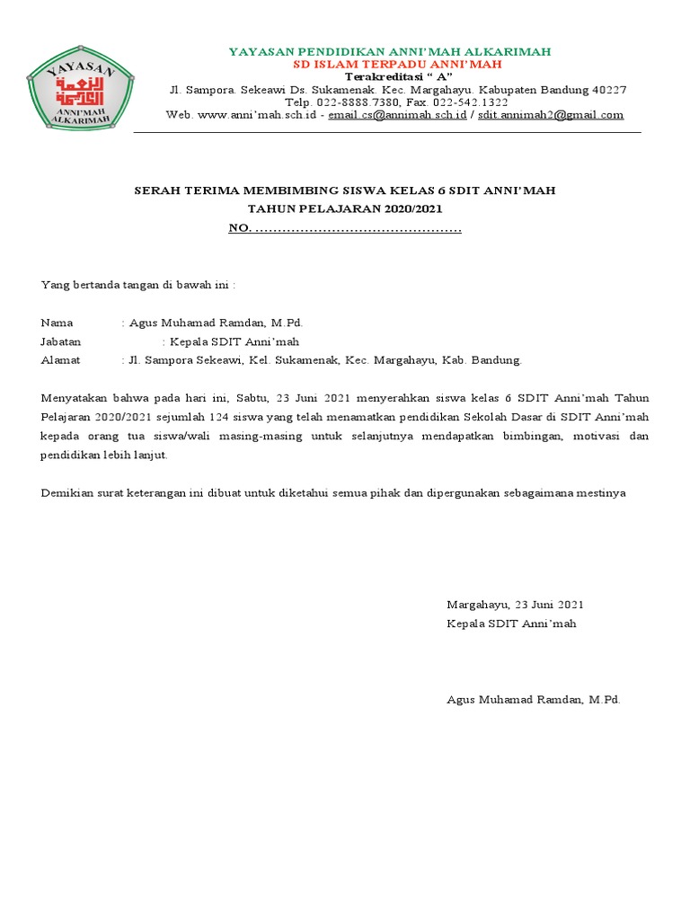 SK PENYERAHAN SISWA KPD ORTU Word | PDF