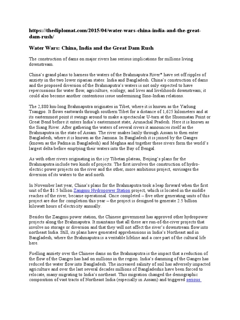 Brahmaputra Water Dispute: China-India Tensions | PDF | Environment | Water