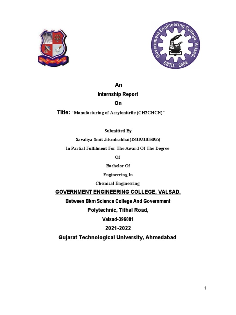 An Internship Report On Title:: "Manufacturing of Acrylonitrile ...