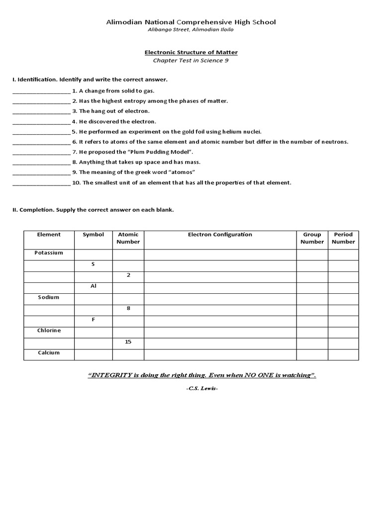 Science 9 Chapter Test: Matter & Bonding | PDF | Chemical Bond ...