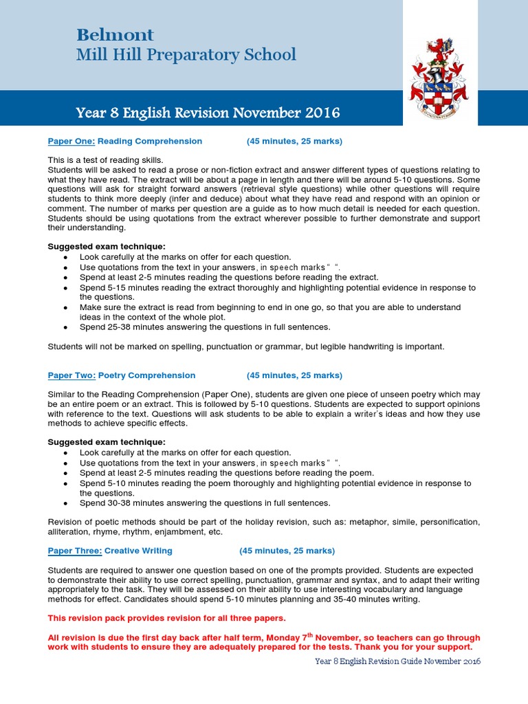 Year8 English 1 | Download Free PDF | Reading Comprehension | Question