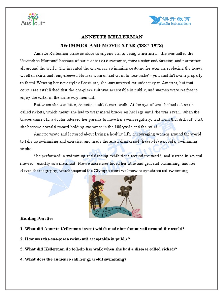 Annette Kellerman Swimmer and Movie Star (1887-1978) | PDF | Swimming ...