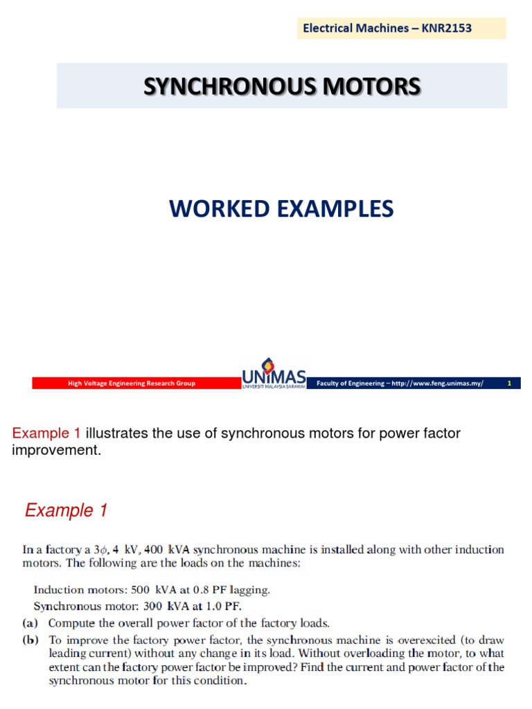 Synchronous Motors: Worked Examples | PDF | Electric Motor | Electric ...