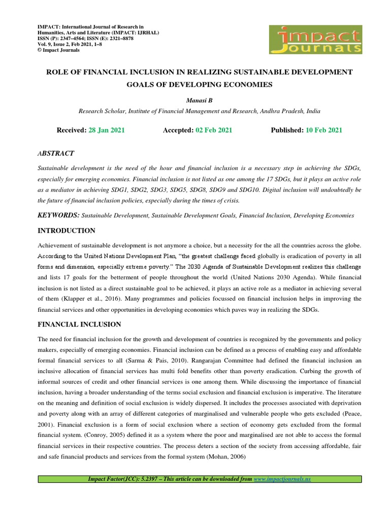 Role of Financial Inclusion in Realizing Sustainable Development Goals ...