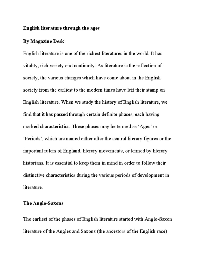English Literature Through The Ages | PDF | English Literature ...