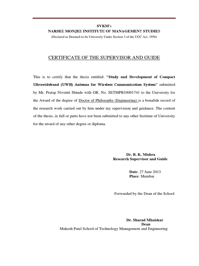 Certificate of The Supervisor and Guide | PDF
