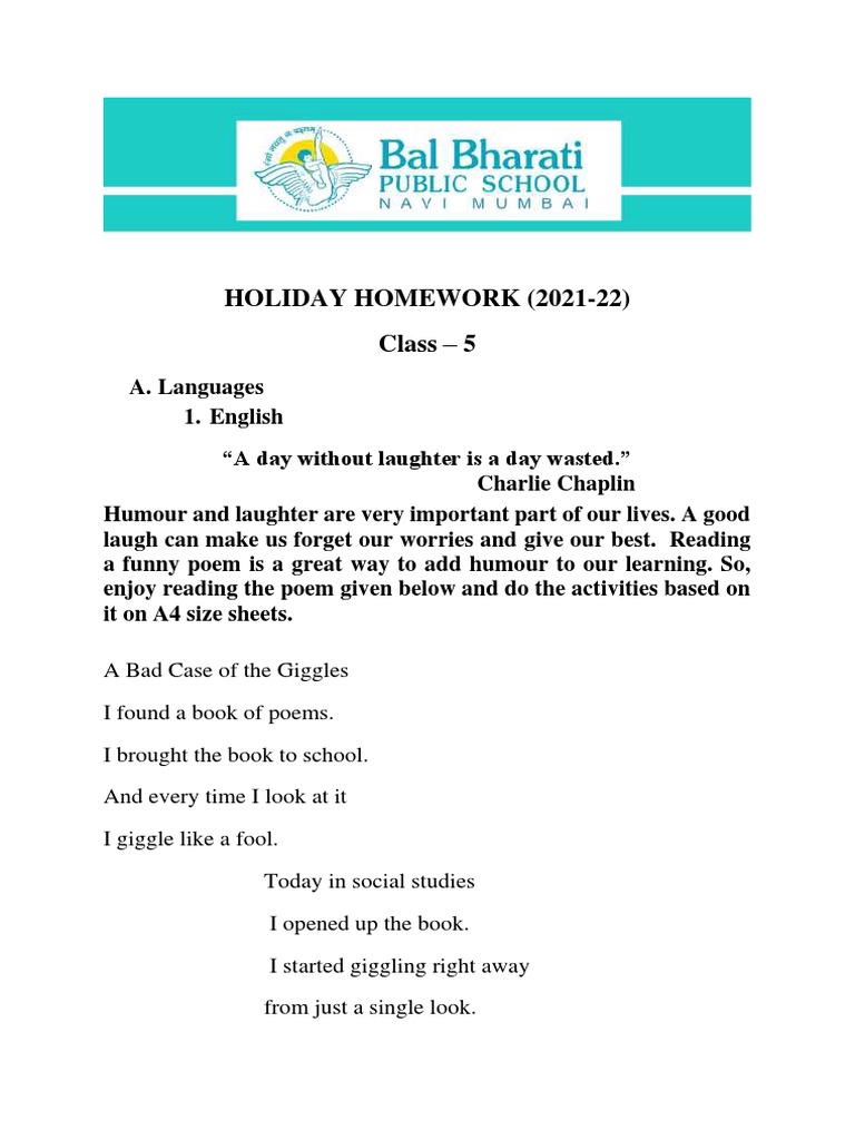 Class 5 Holiday Homework 2021-22 | PDF | Foods