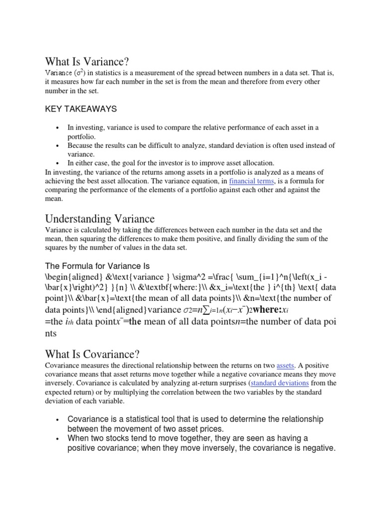 What Is Variance?: Key Takeaways | PDF | Coefficient Of Variation ...