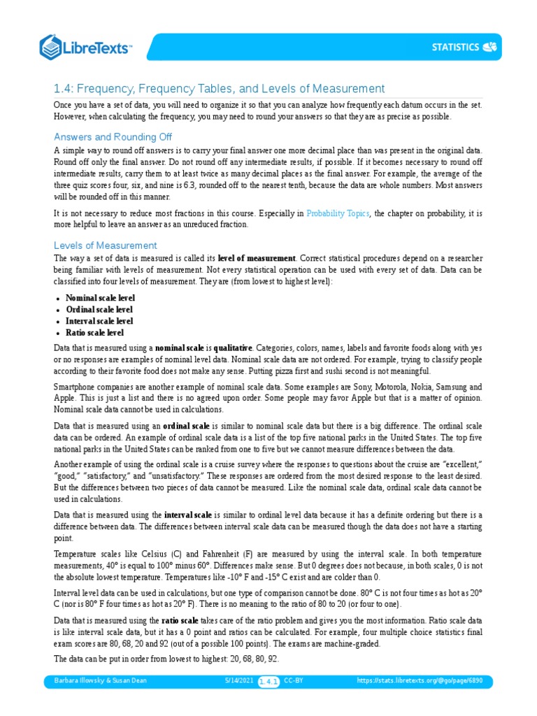 1.4! Frequency, Frequency Tables, and Levels of Measurement | PDF ...