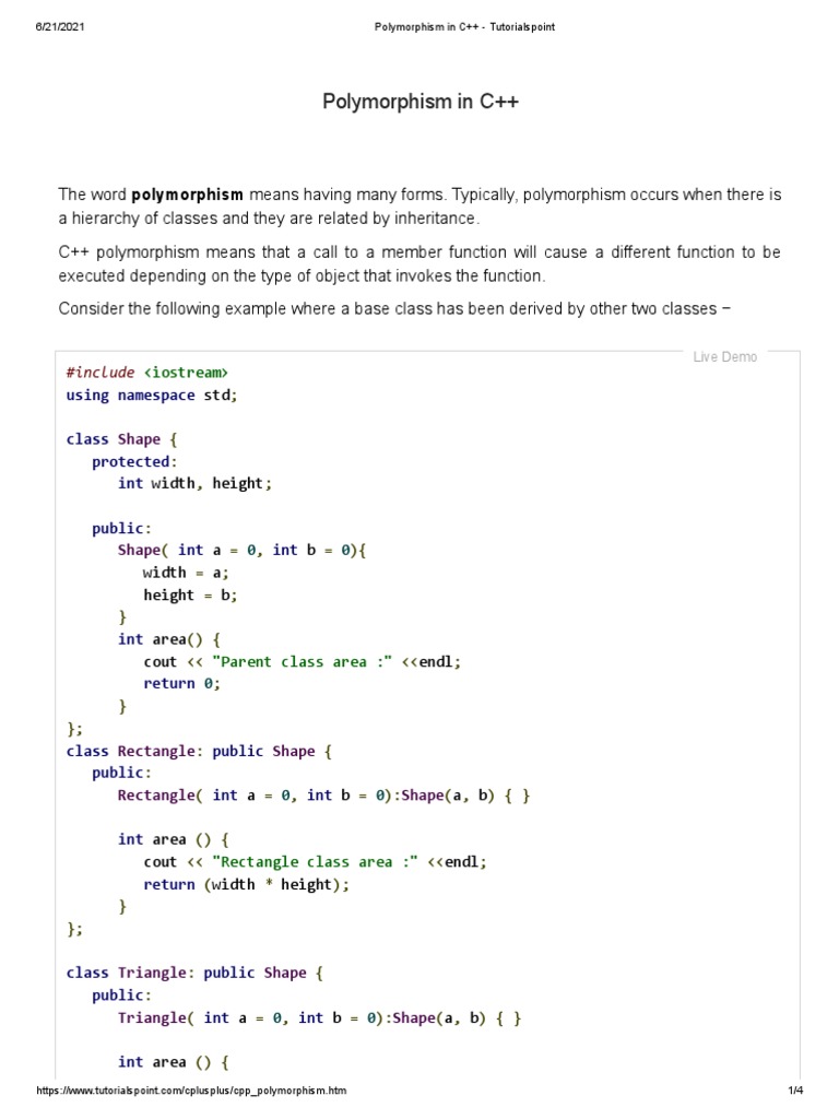 Polymorphism in C++ | PDF