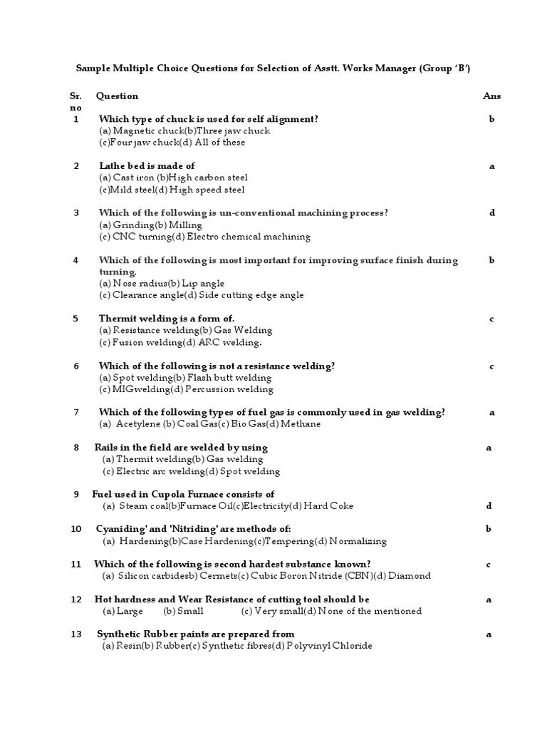 Sample MCQs For AWM Selection | PDF | Electric Motor | Numerical Control