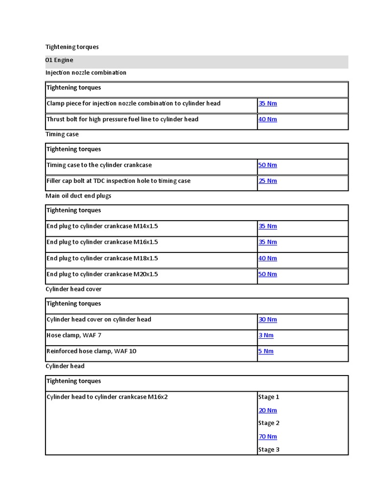 Engine Component Tightening Torque Specifications | PDF | Turbocharger ...