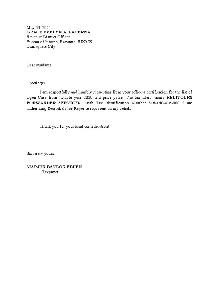 Request Letter - Open Case | PDF