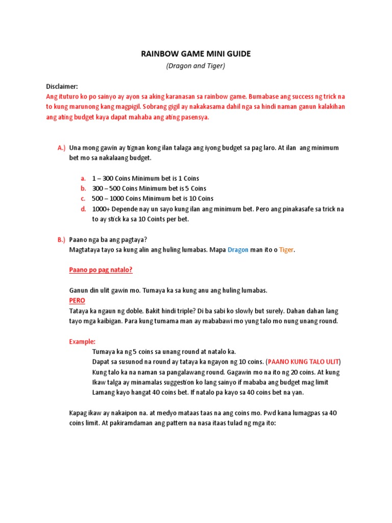 Rainbow Game Mini Guide | PDF