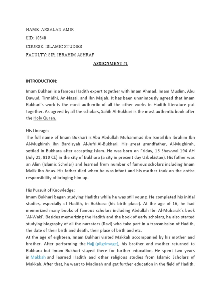 Islamiat Assignment 1 | PDF | Prophets Of Islam | Hadith