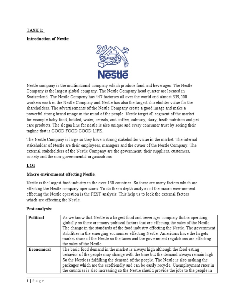 Task 1: Introduction of Nestle | PDF | Nestlé | Brand