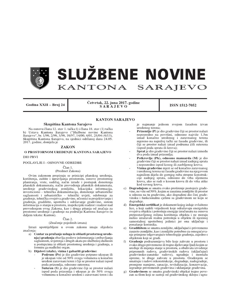 Zakon o Prostornom Uredjenju Ks BR 24 17 | PDF