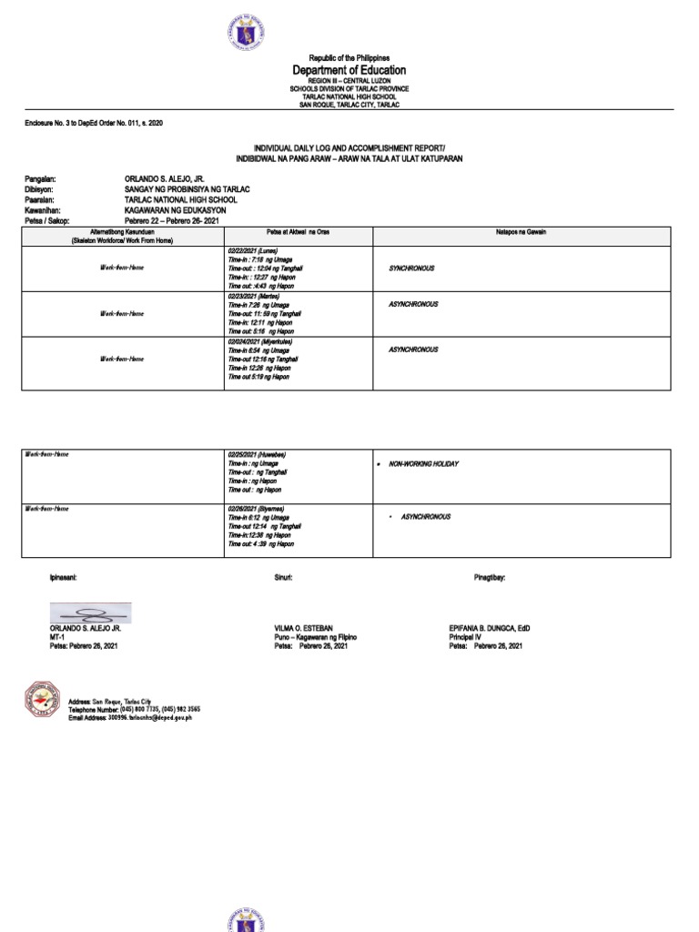 Department of Education: Enclosure No. 3 To Deped Order No. 011, S ...