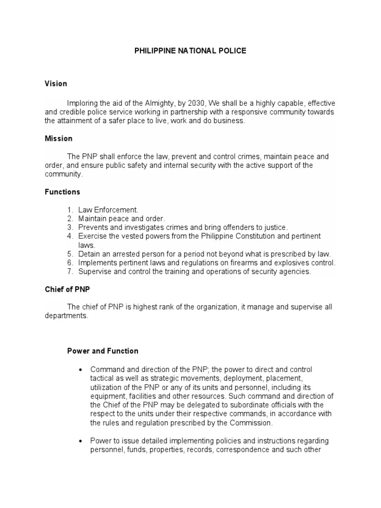 Vission Mission PNP | PDF | Counterintelligence | Police