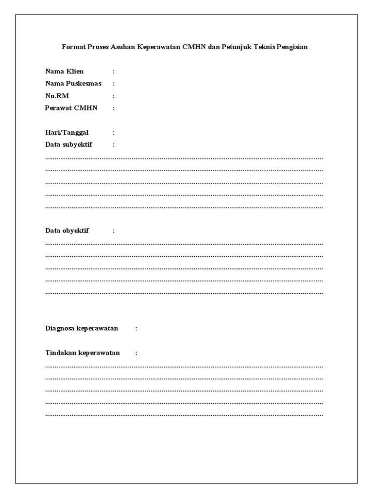 Format Proses Asuhan Keperawatan CMHN Dan Petunjuk Teknis Pengisian | PDF