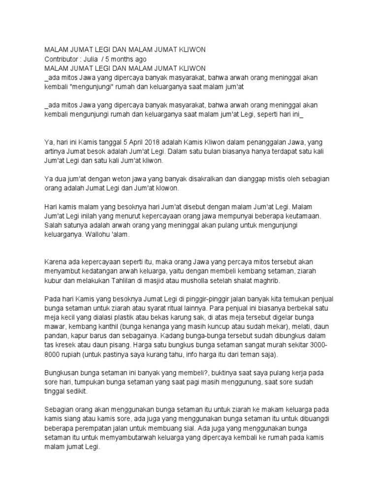 Malam Jumat Legi Dan Malam Jumat Kliwon | PDF