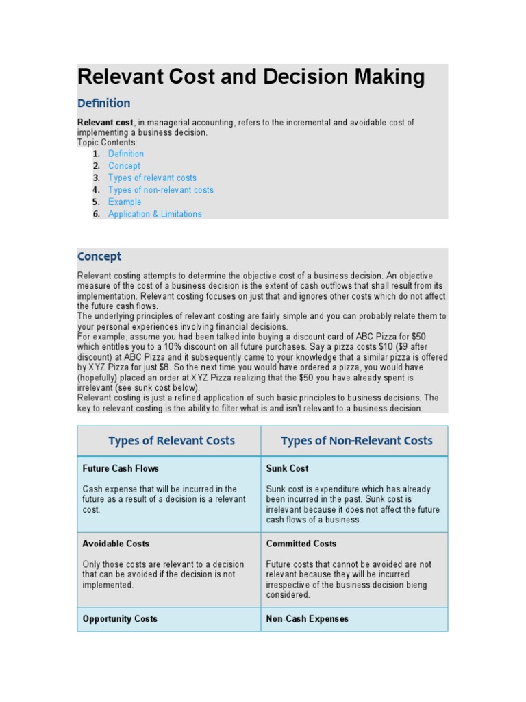Relevant Cost and Decision Making | PDF | Cost | Depreciation