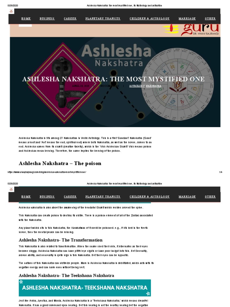 Ashlesha Nakshatra - The Most Mystified One, Its Mythology and ...