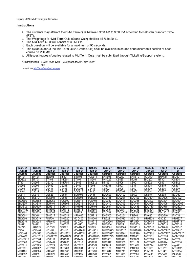 Grand Quiz Schedule Spring 2021 | PDF | Educational Assessment And ...