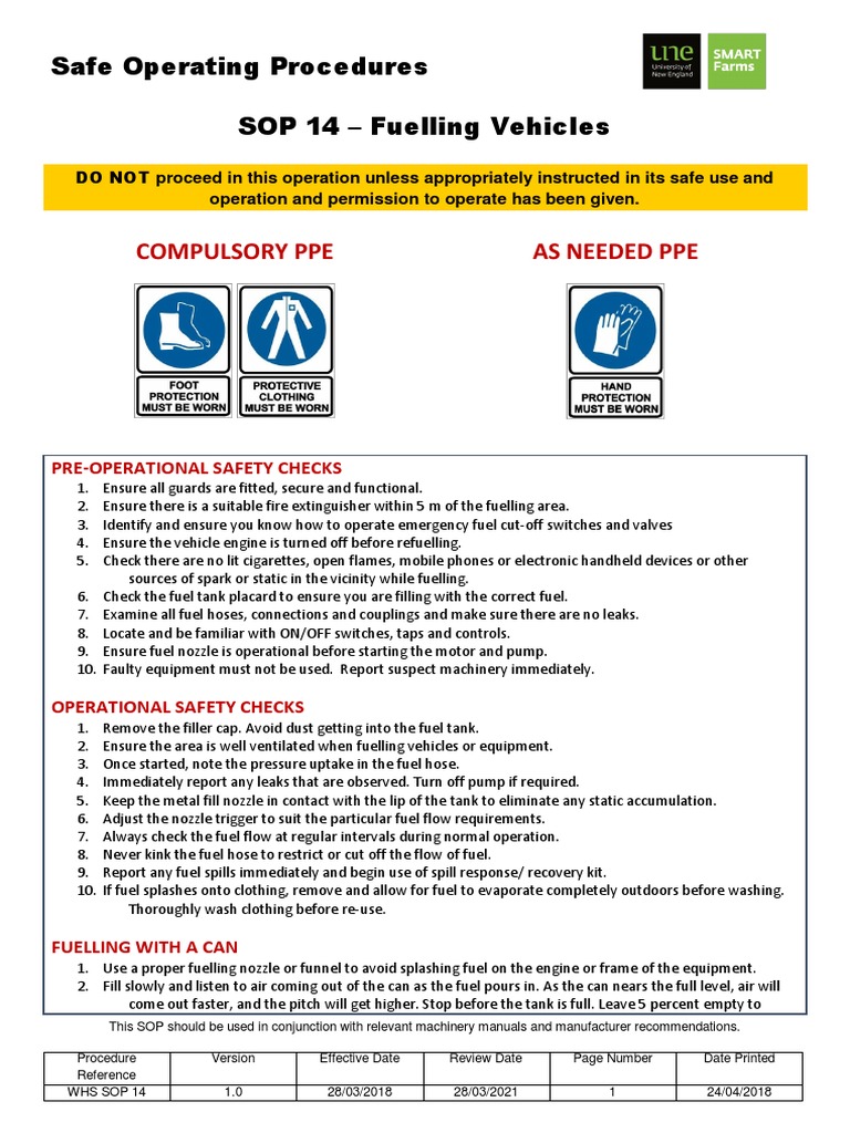 Safe Operating Procedures 14 Fuelling Vehicles | PDF | Safety | Energy ...