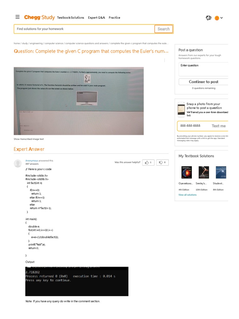 Complete The Given C Program That Computes The Eul... | PDF | Textbook ...
