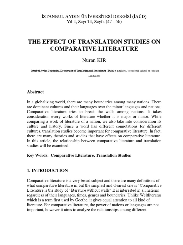 The Effect of Translation Studies On Comparative Literature (#324538 ...